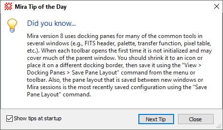 Mira Pro x64 User's Guide - Tip of the Day